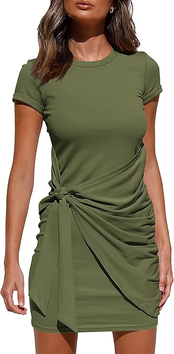 BTFBM Women 2025 Spring Casual Short Sleeve Ruched Bodycon Tank T Shir